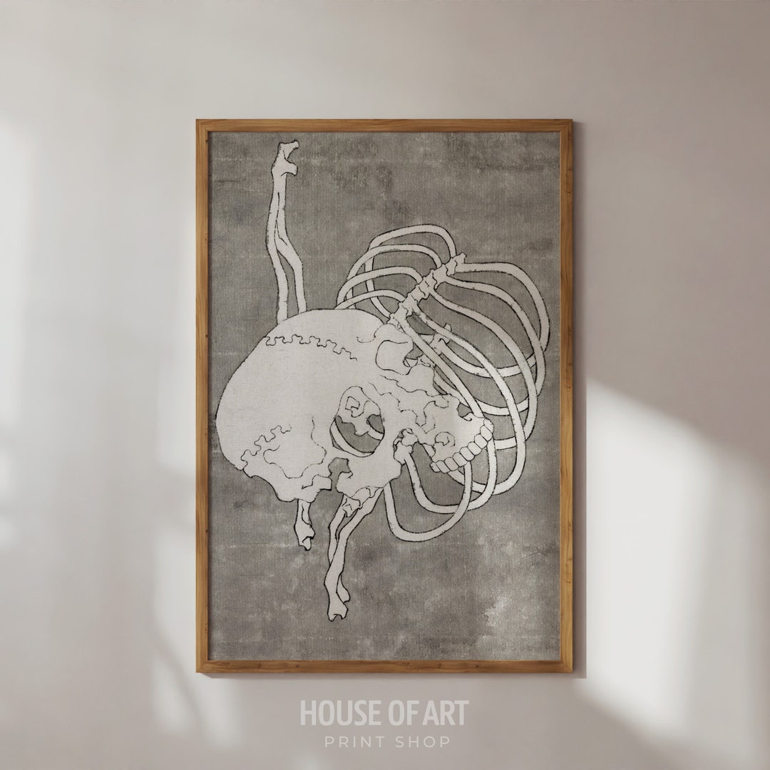 Skull Print, Skeleton Art, Japanese Bones Illustration, Rib Cage ...