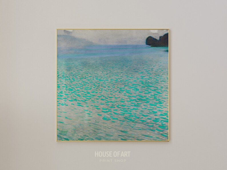 Vintage Lake Art Klimt, Gustav Klimt Water Painting, Blue Sea Wall Art ...