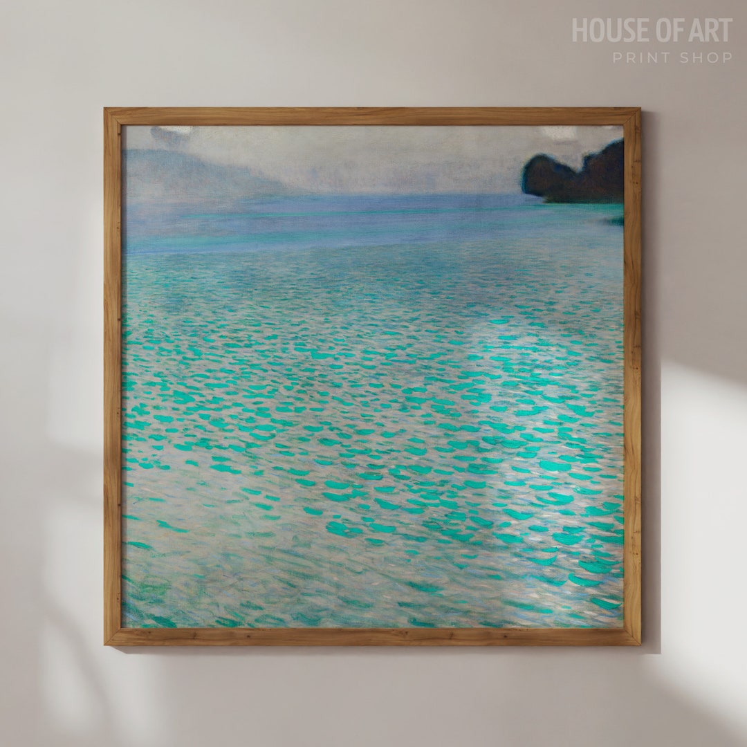 Vintage Lake Art Klimt, Gustav Klimt Water Painting, Blue Sea Wall Art ...