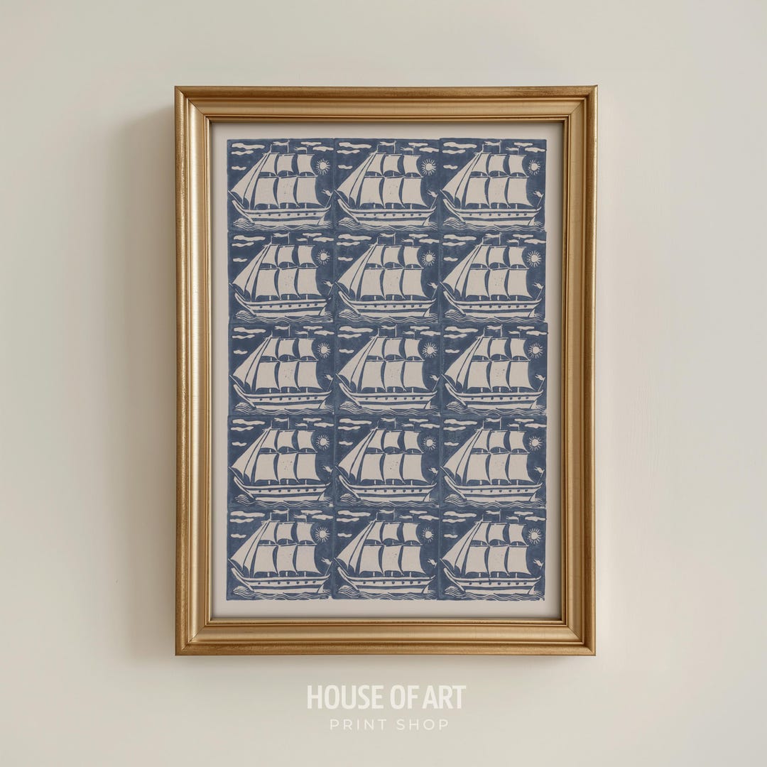Sailboat Print, Ralph Lauren Old Money Giclée Print, Retro Blue Coastal ...