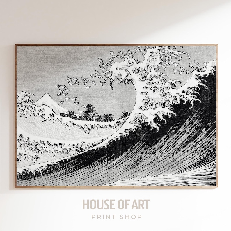 Japanese Wave Print, Hokusai Ocean Wall Art, Vintage Water Crashing ...