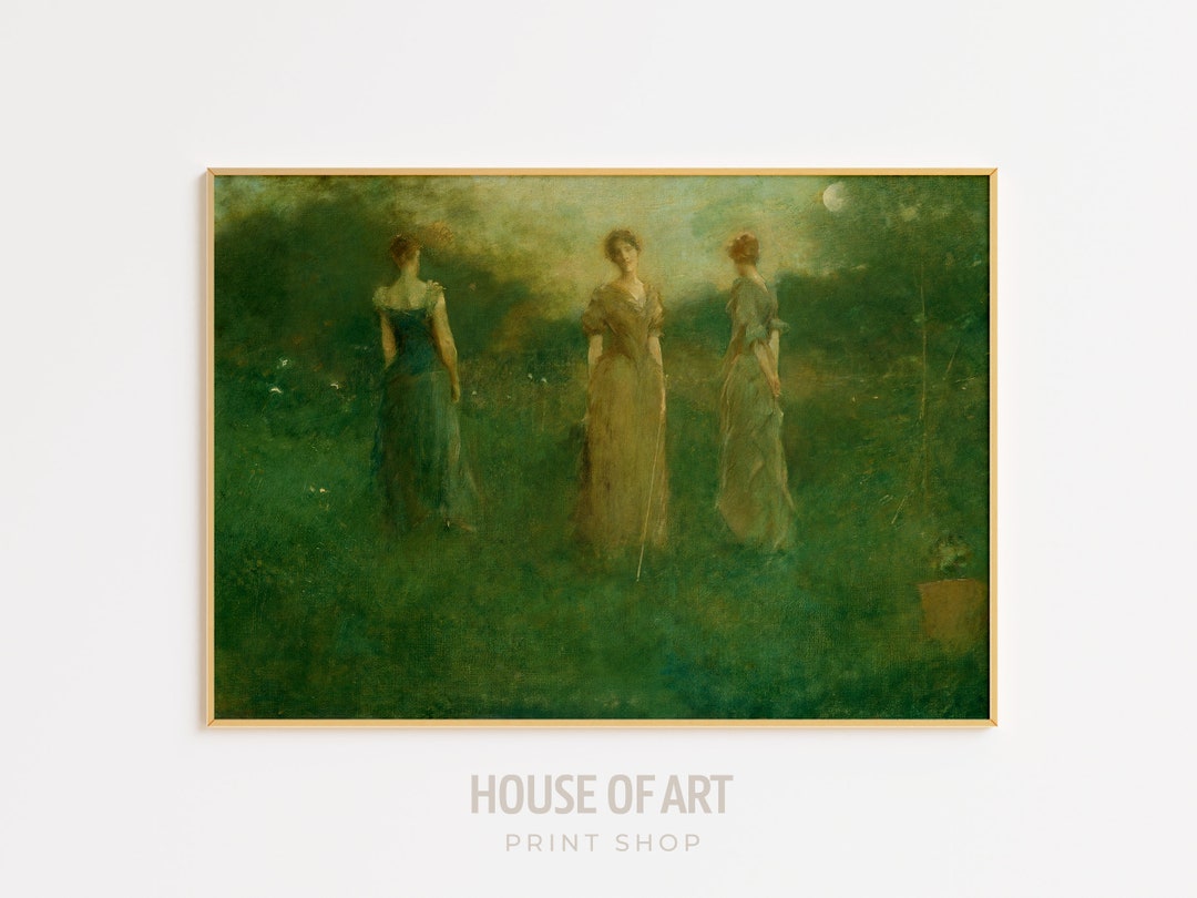 Vintage Garden Scene PRINTABLE Artwork, Women in Green Field Instant ...