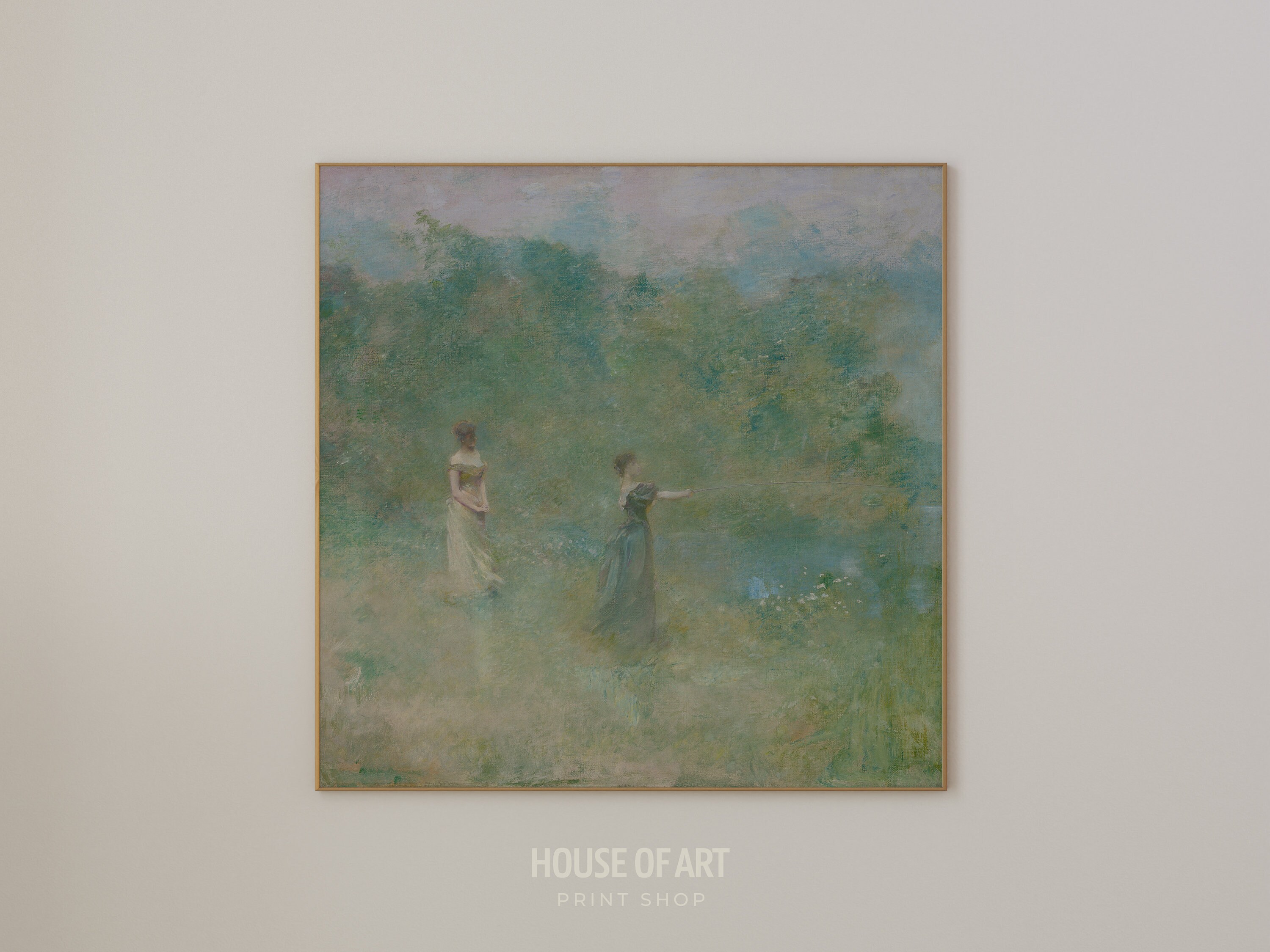 Vintage Spring Scene PRINTABLE Artwork, Women by the Lake Instant ...