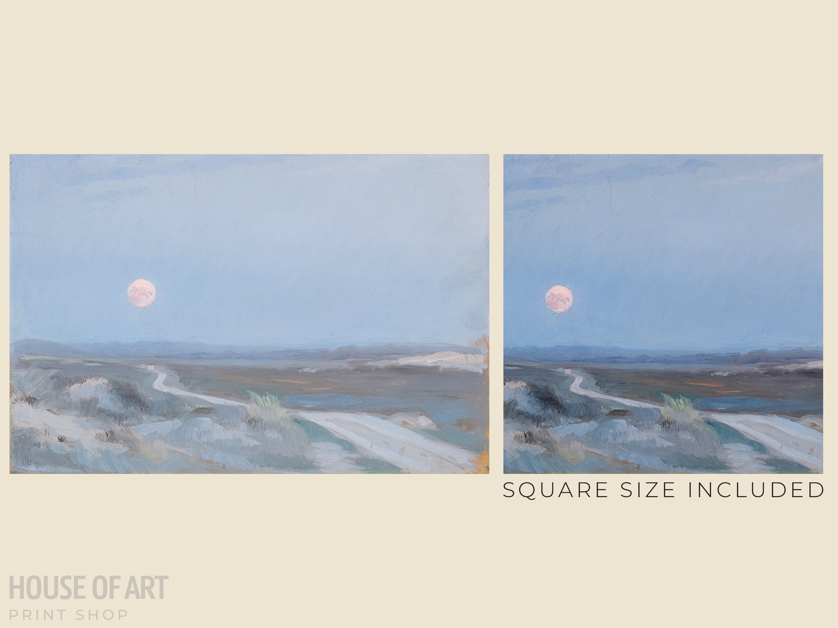 Vintage Full Moon Print, Night Landscape Wall Art, Moonlight Painting ...