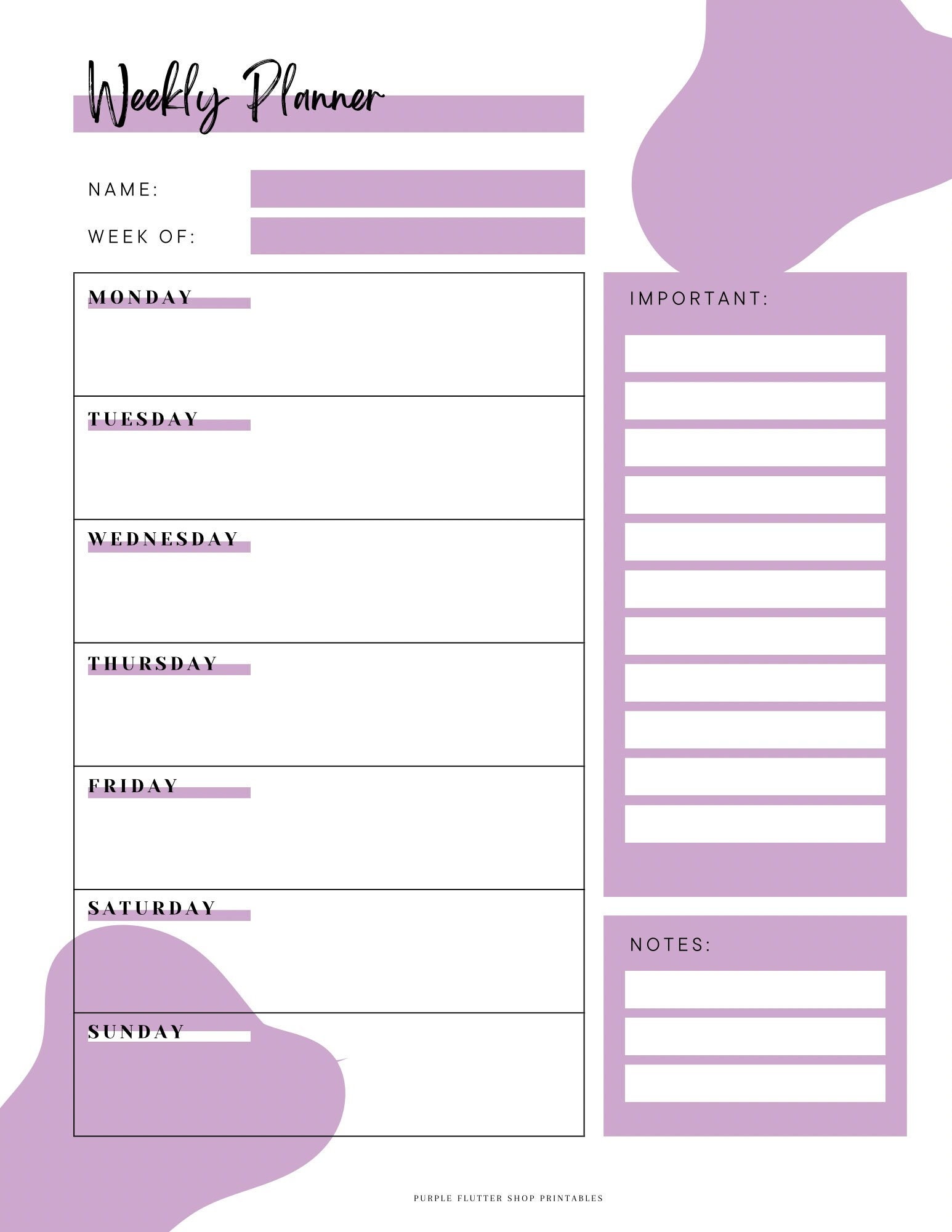 Simple Printable Weekly Planner - Etsy