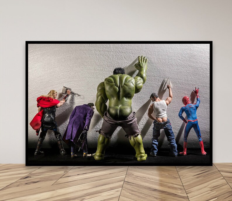 Avengers Movie Superheros in Toilet Poster Wall Art Film - Etsy