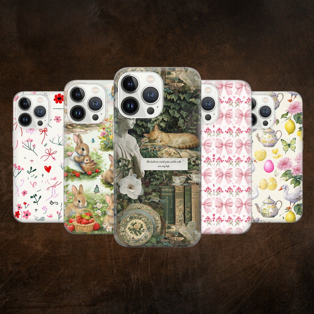 Cottagecore Easter Phone Case Furry Rabbit Cover for iPhone 16 Pro, 15 ...