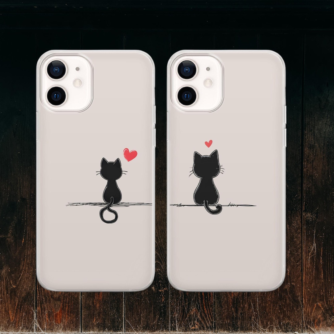 Cute Cat Couple Matching Phone Cases for iPhone 16 15 14 13 12 Pro Xs ...
