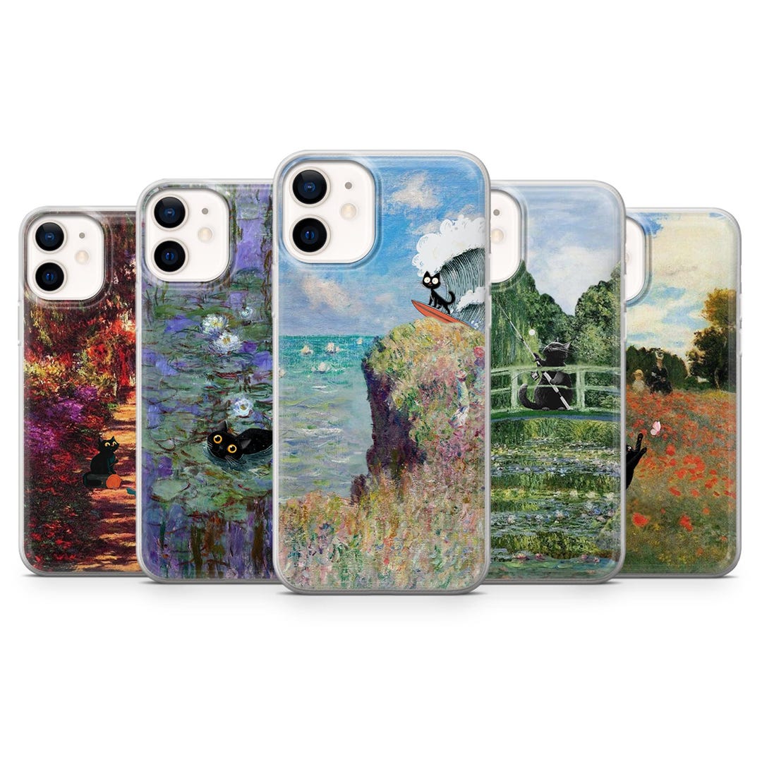 Monet Cat Meme iPhone Case: Funny Art Parody, Protective TPU Gel Cover ...