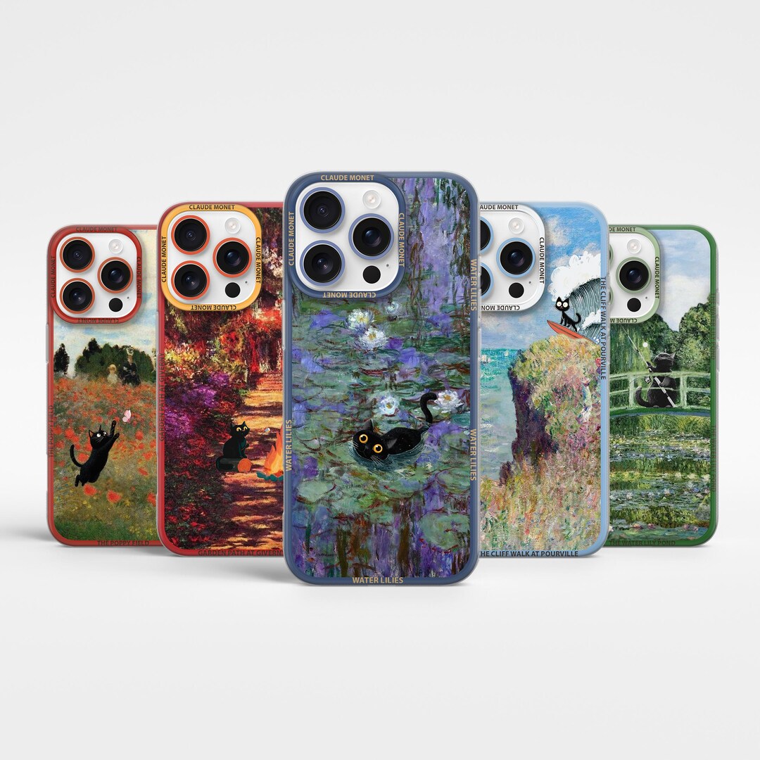 Monet Cat Meme Phone Case: Funny Art Parody, Protective TPU Gel Cover ...