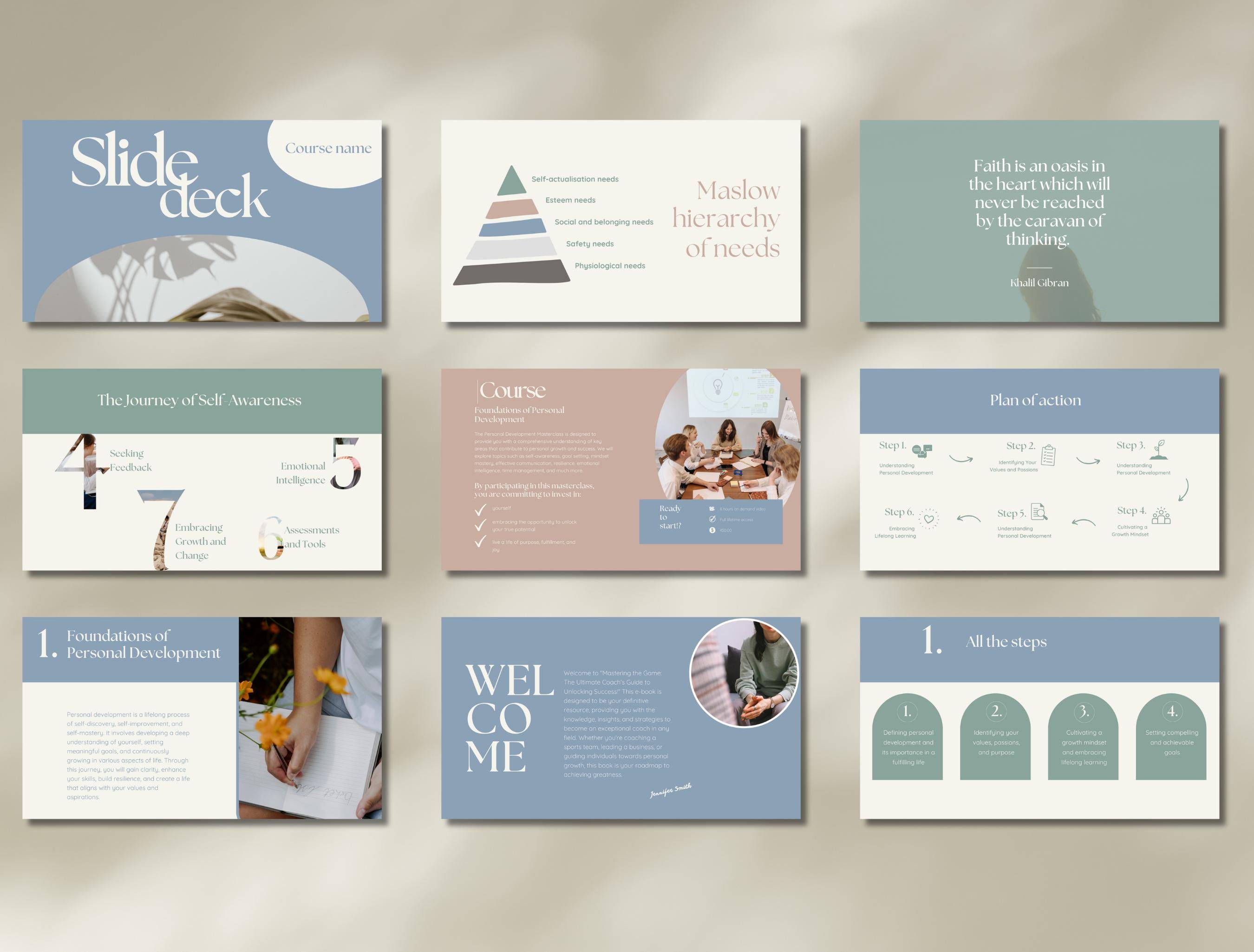 Pastel Slide Deck Template for Coaches Elegant Masterclass and Webinar ...
