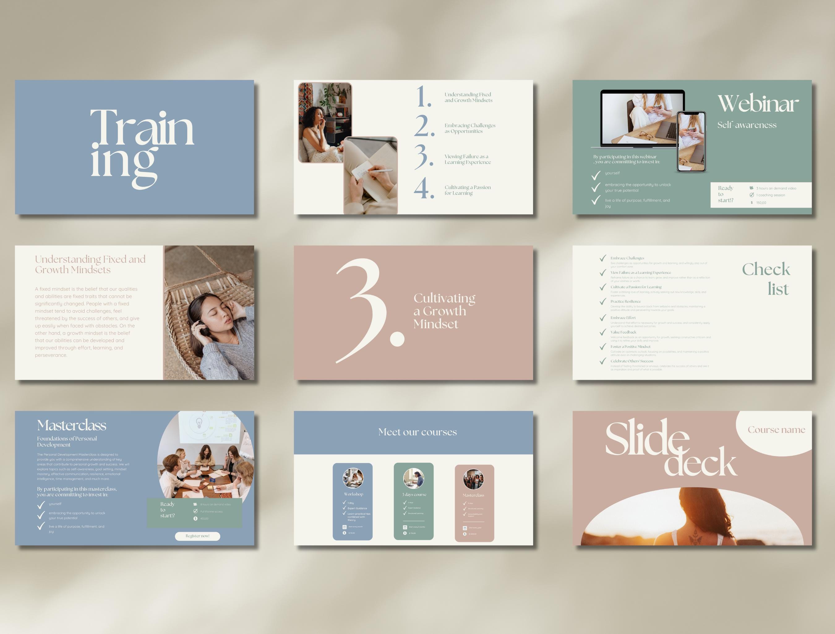Pastel Slide Deck Template for Coaches Elegant Masterclass and Webinar ...
