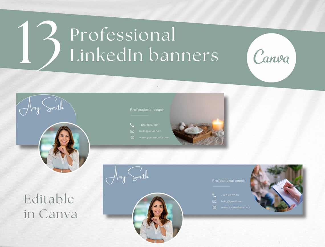 Editable Professional Linkedin Banner With Contact Info, Green Linkedin ...