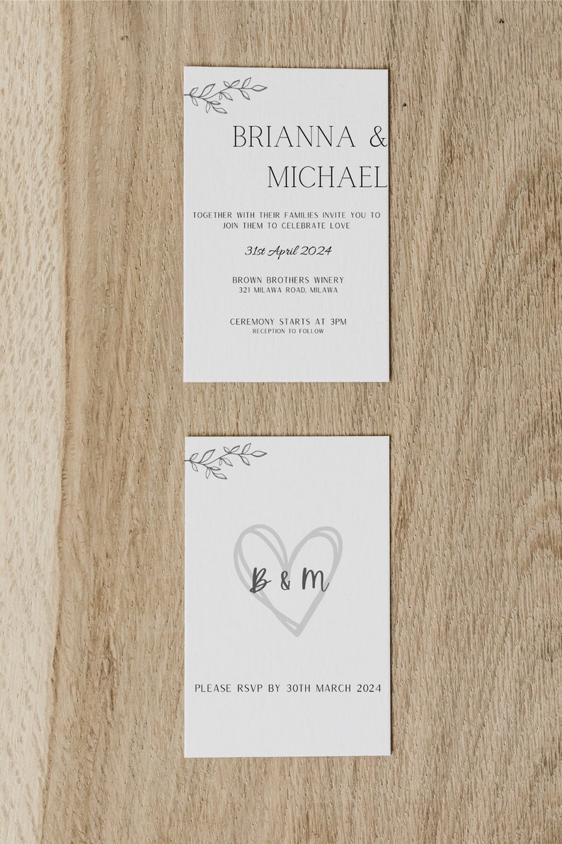 Simple Elegant Wedding Invitation Template - Customisable Digital ...