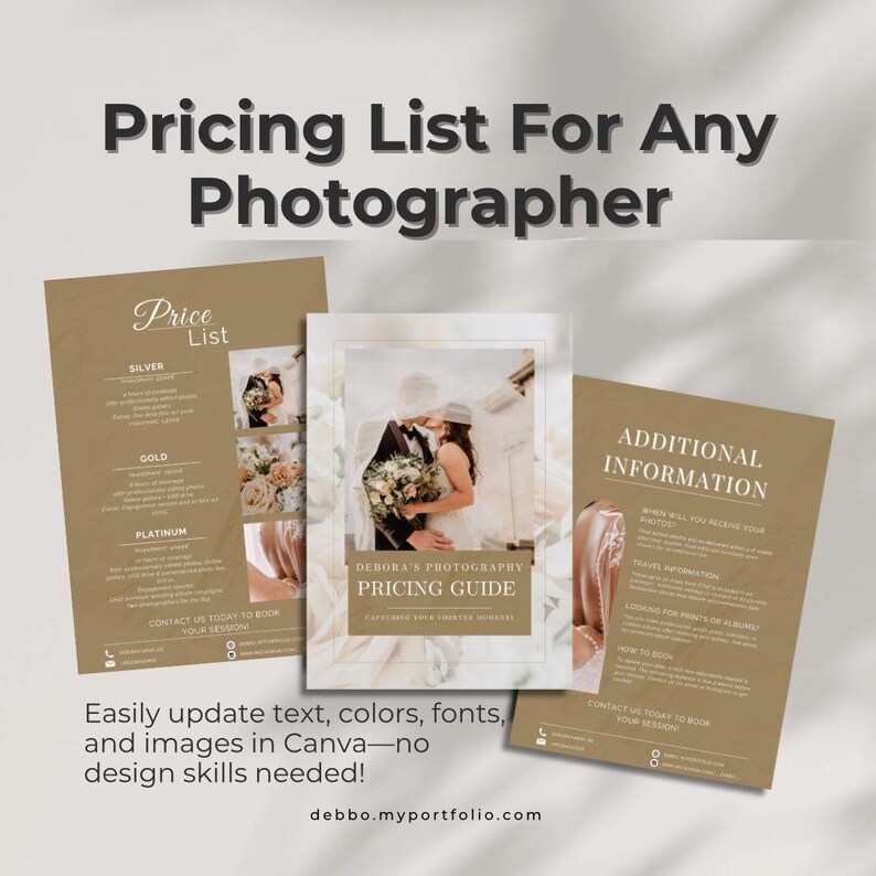 Photography Workflow Price List Template for Photographers Customizable Canva Pricing Guide for ...