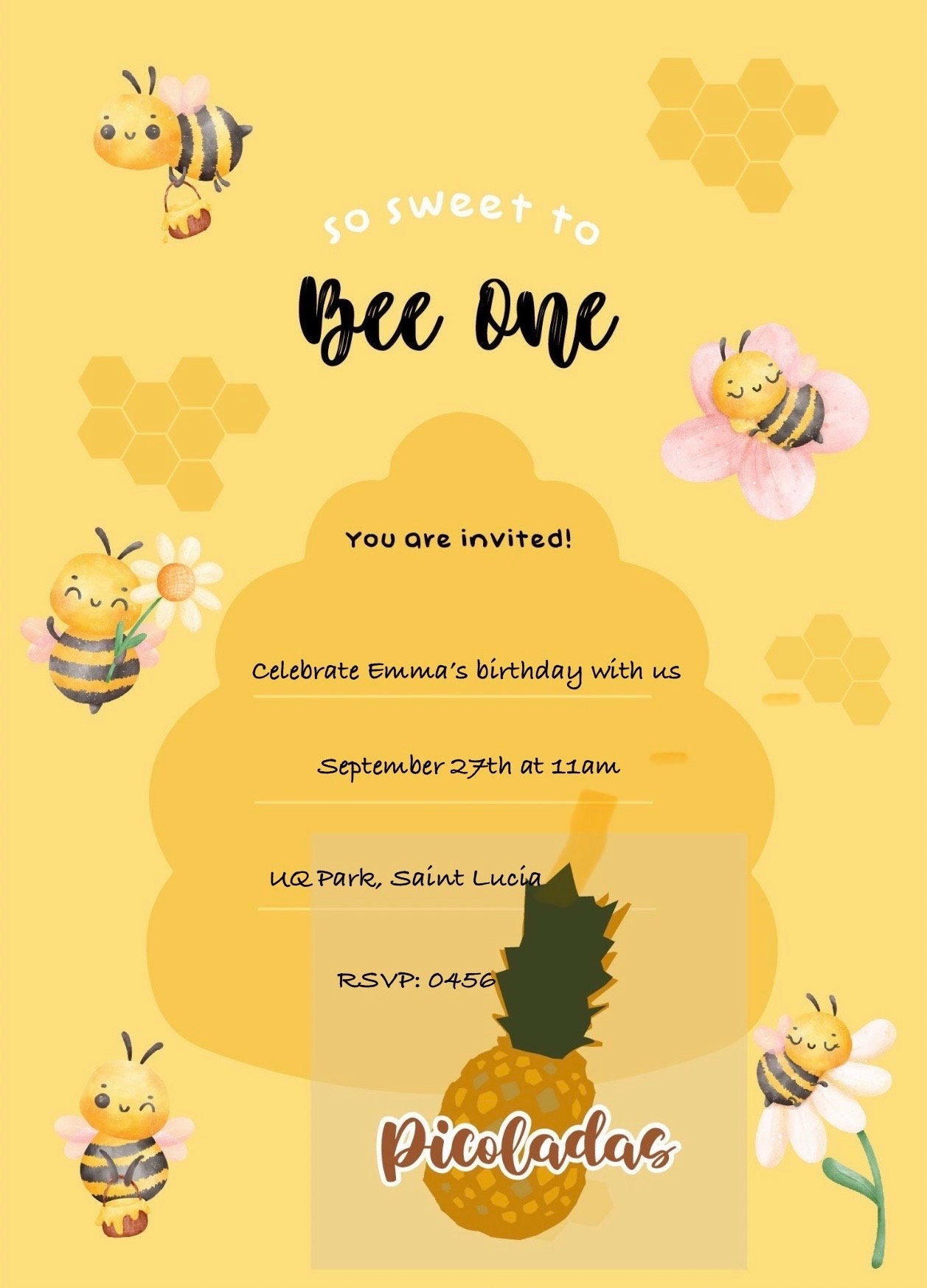 Bee Party Invitation PNG and PDF Instant Download. Birthdays, Baby ...