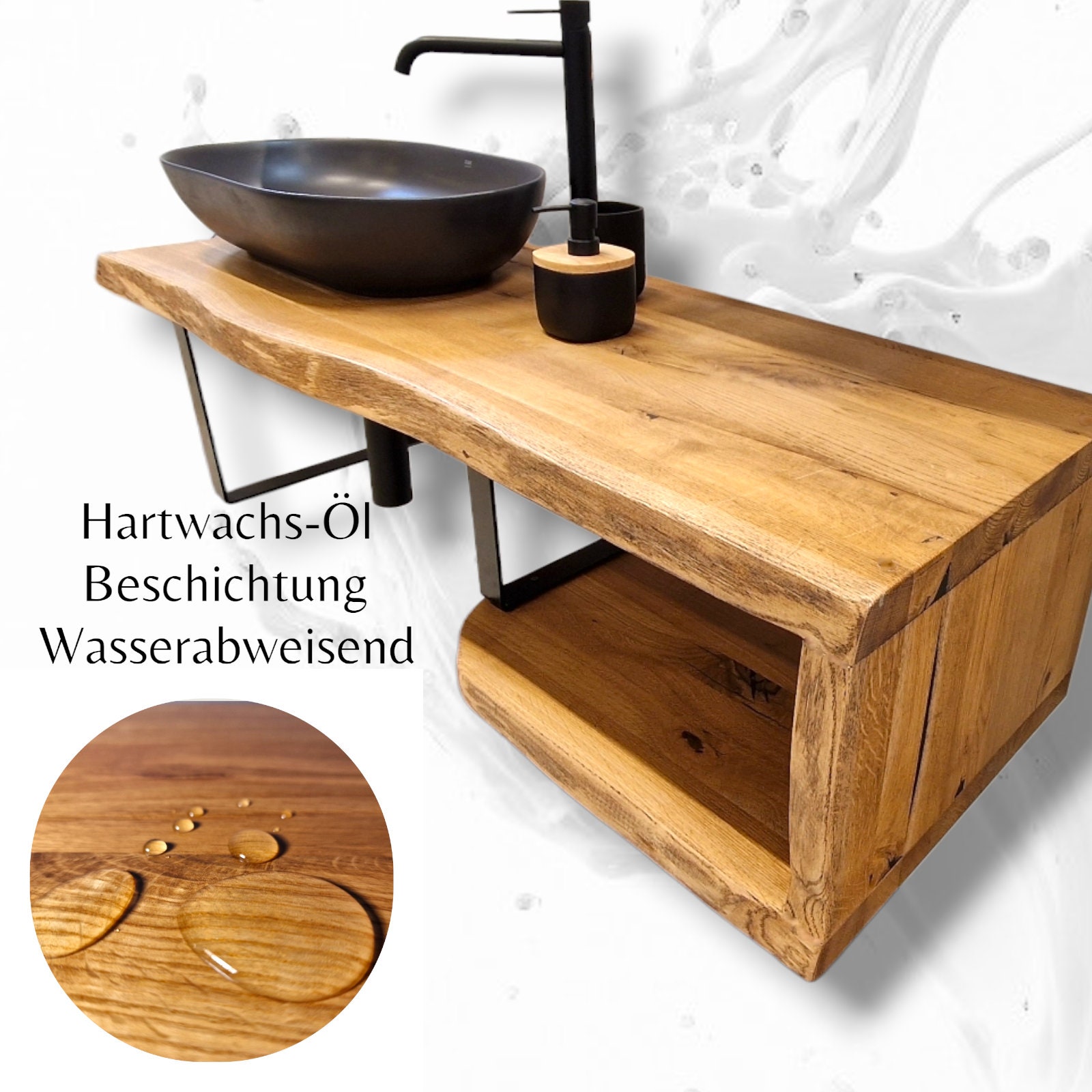 Waschtischplatte Eiche Holzplatte massiv für Aufsatzwaschbecken - Etsy.de