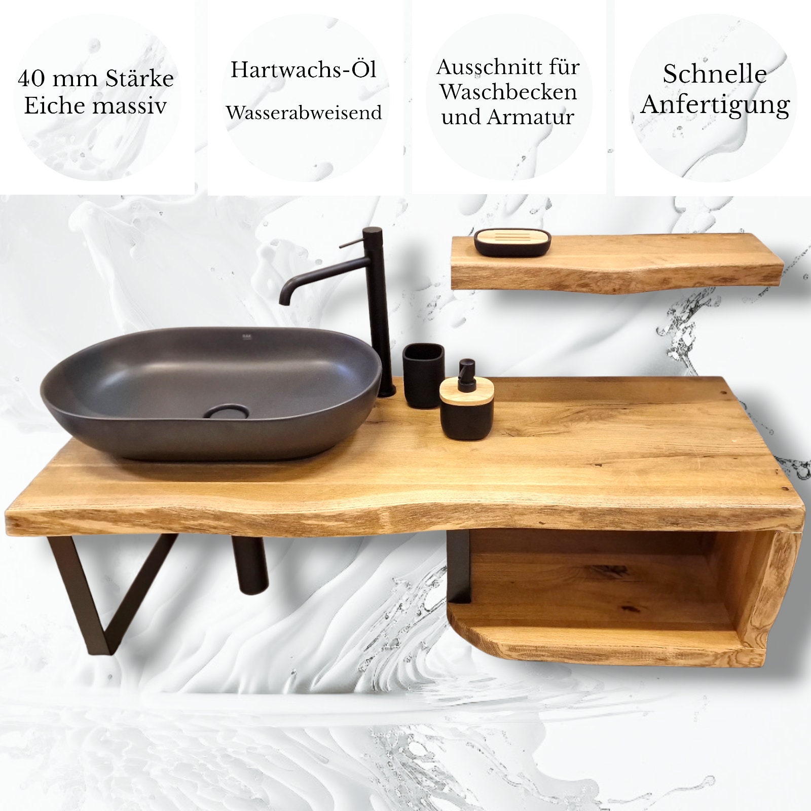 Waschtisch für Aufsatzwaschbecken Waschtischplatte Eiche massiv mit ...
