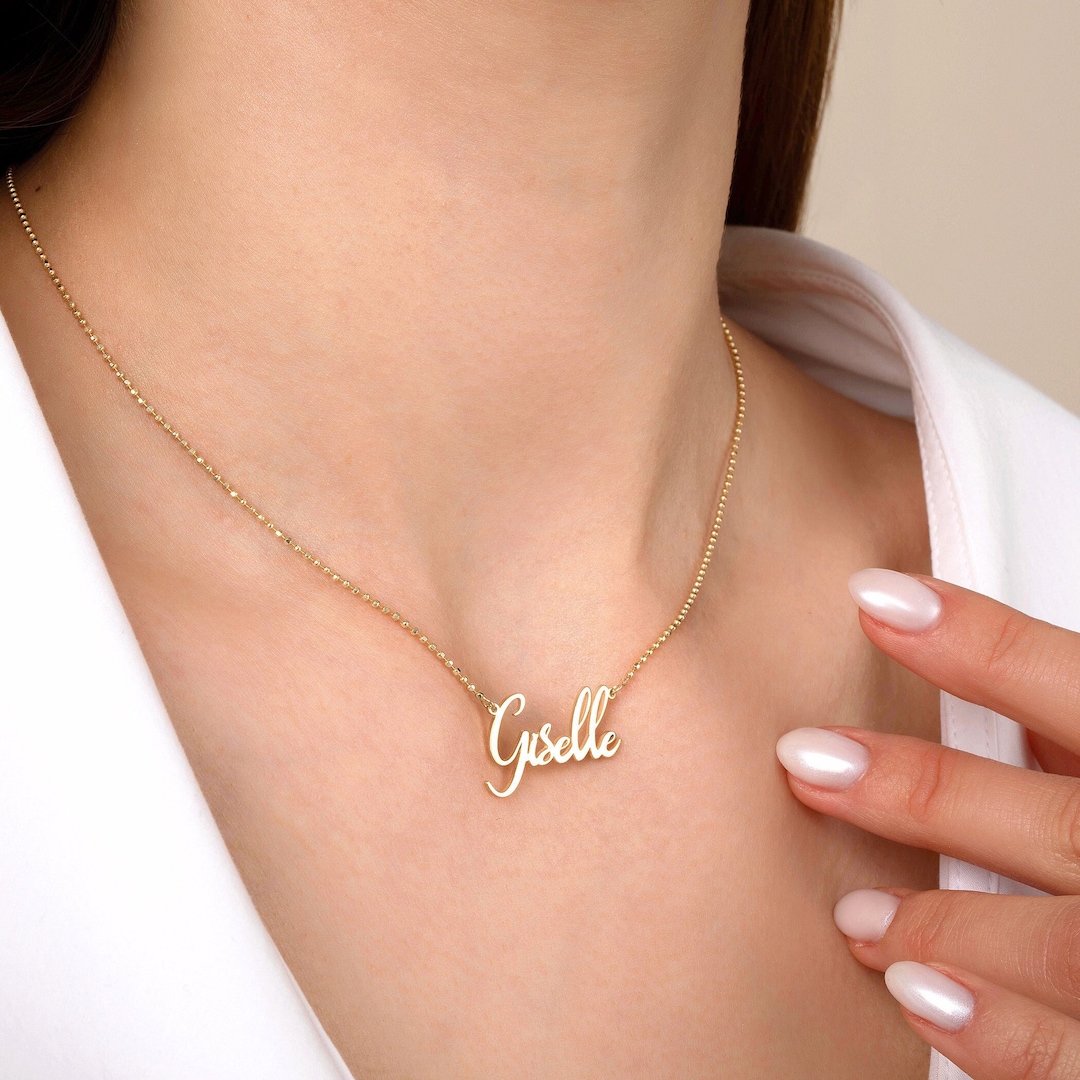Gold Name Necklace, 14K Solid Gold Name Necklace, Minimalist Necklace ...