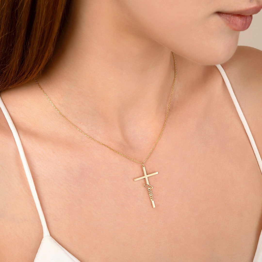 Cross Name Necklace, Baptism Gift, Personalized Cross Necklace With ...