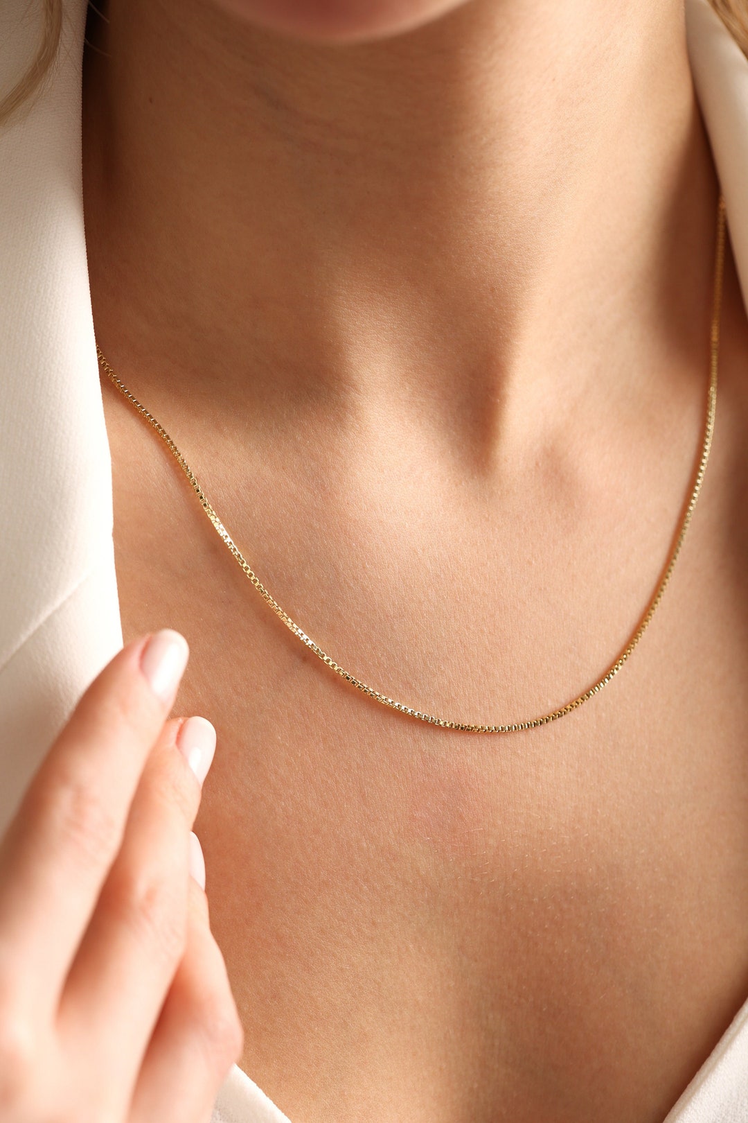 Box Chain Necklace, Gold Box Chain, Gold Chain , 14K Solid Gold Box ...