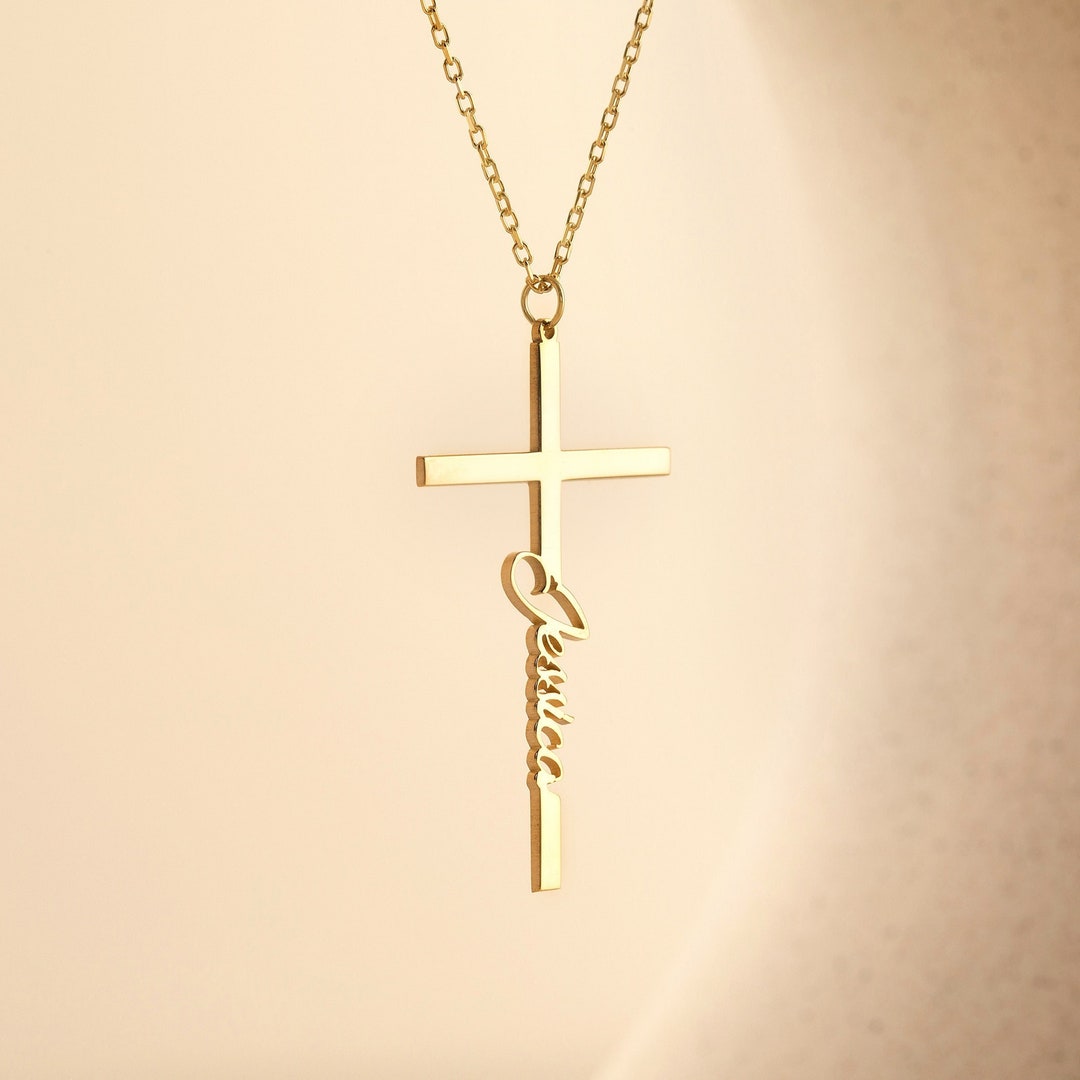 Cross Name Necklace, Baptism Gift, Personalized Cross Necklace With ...