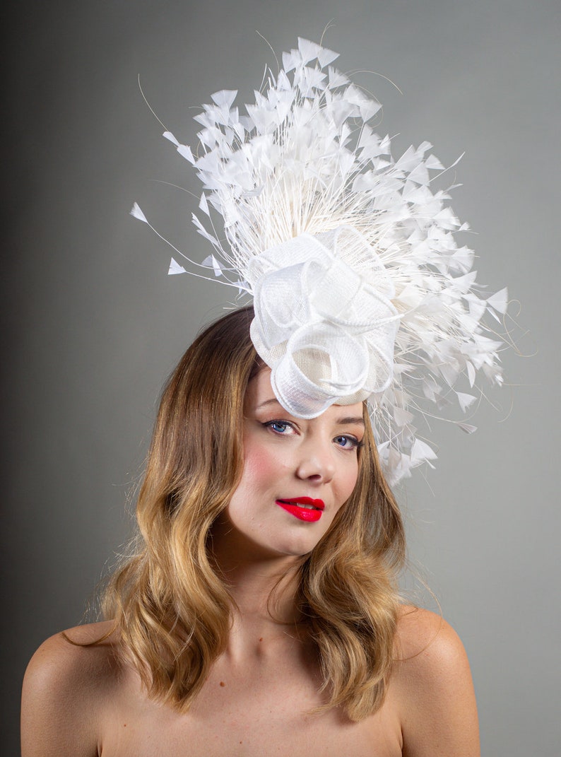 Kelly White Large Feather Fascinator Race, Wedding, Ascot, Kentucky ...