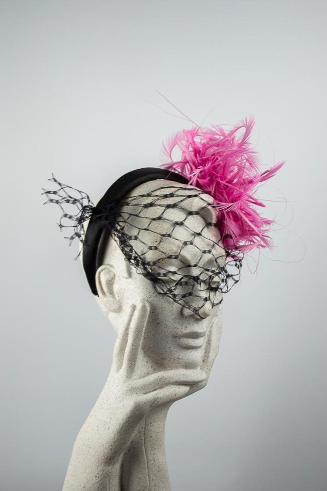 Black & Pink Feather Net Headband Fascinator/headpiece by British ...