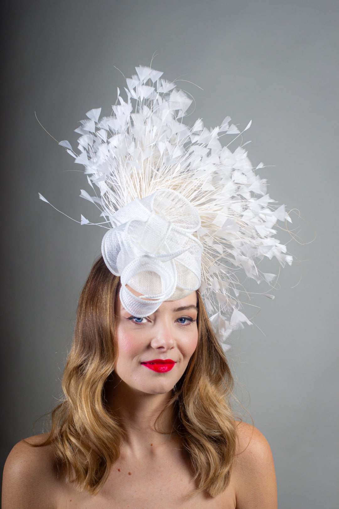 Kelly White Large Feather Fascinator Race, Wedding, Ascot, Kentucky ...