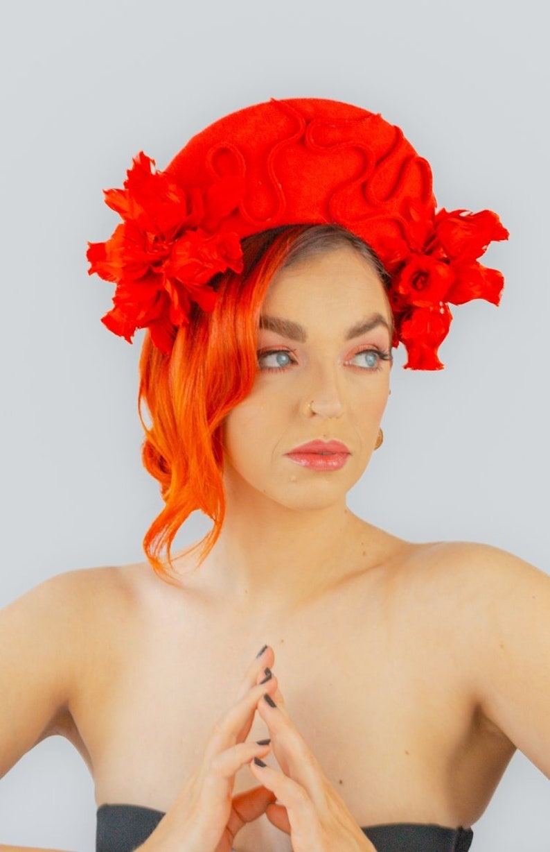 Harmony Felt Crown Headpiece With Feather Flower and Sculptured Detailing - Etsy