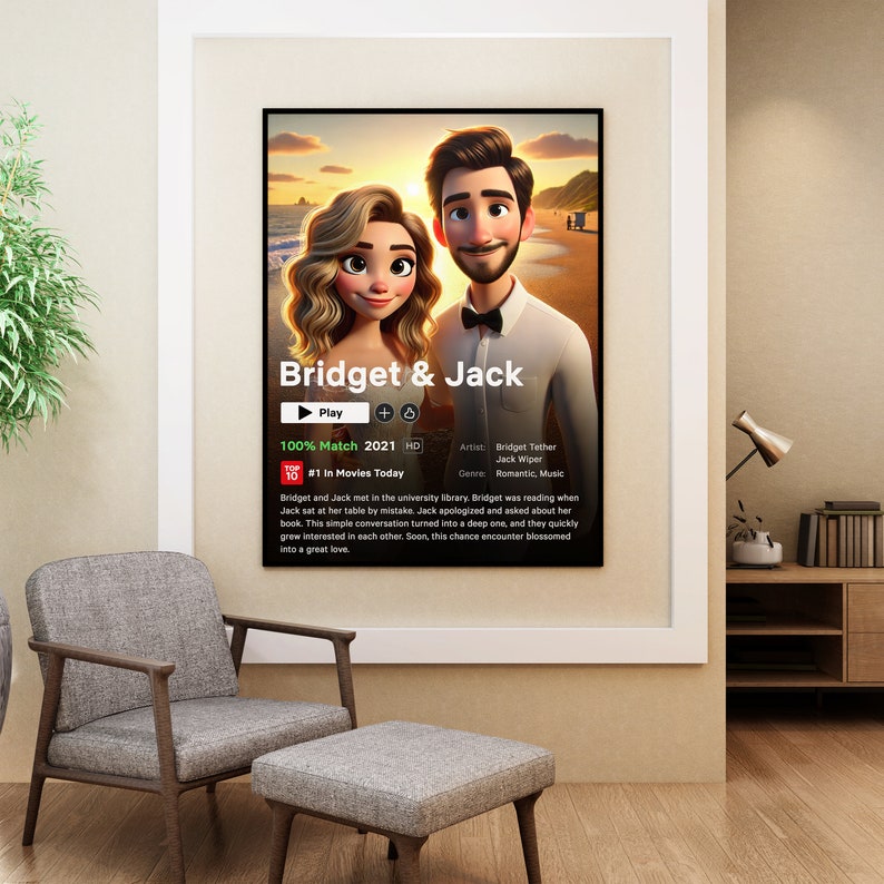 Netflix Pixar Movie Poster Personalized Animation Print From Your Photo ...