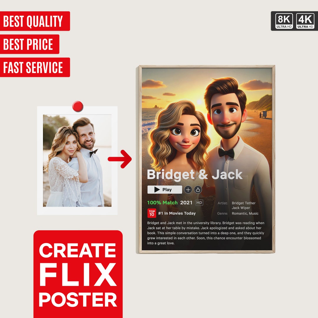 Netflix Pixar Movie Poster Personalized Animation Print From Your Photo ...