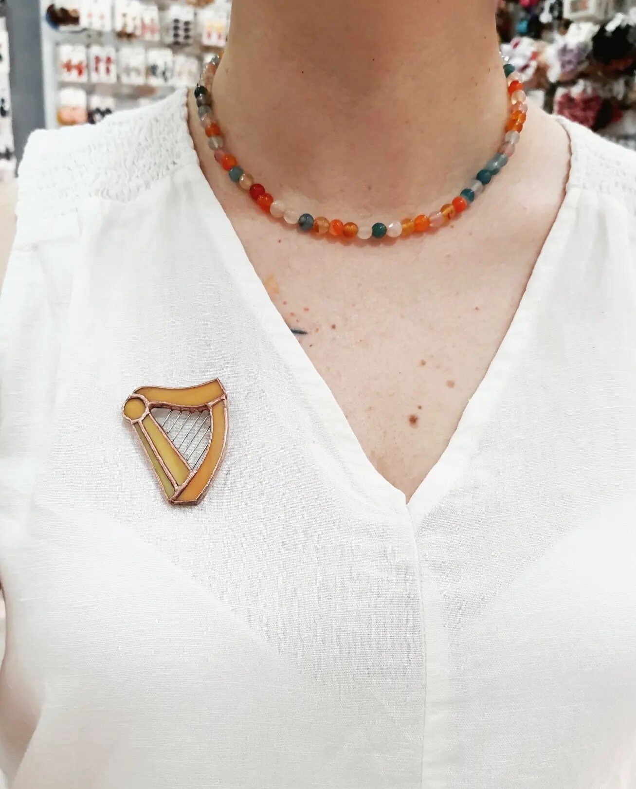 Stained Glass Harp Brooch - Etsy