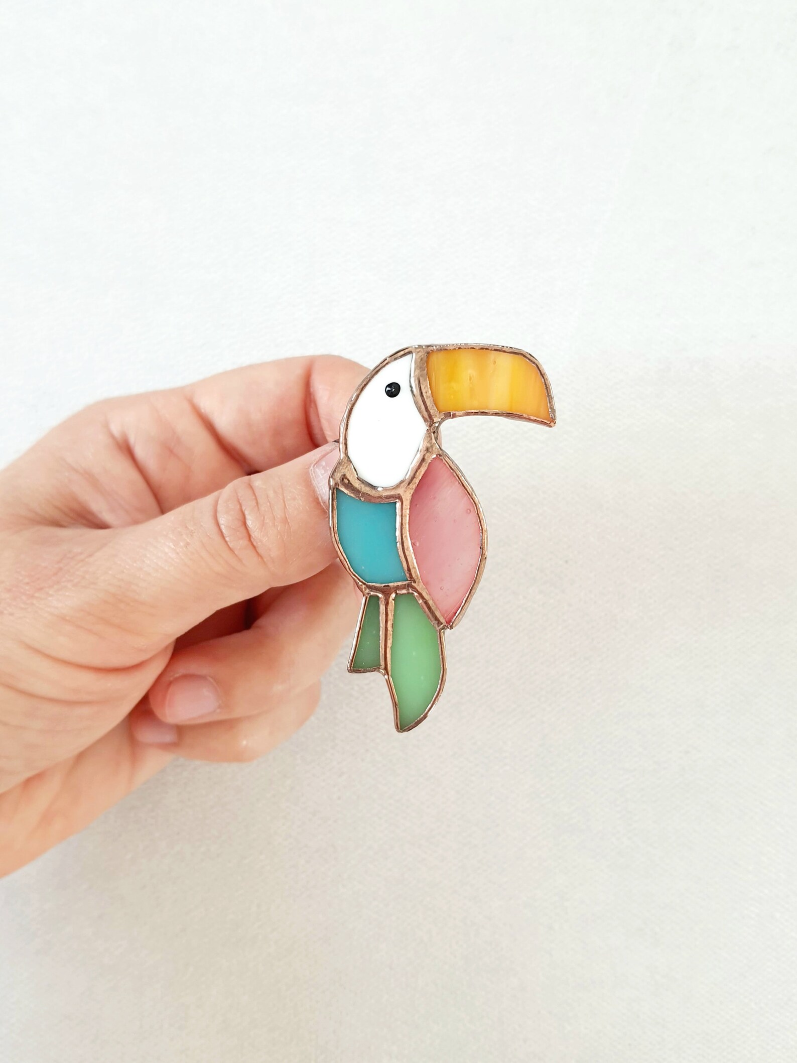 Stained Glass Colorful Toucan Brooch, Glass Toucan Ornament, Unique ...