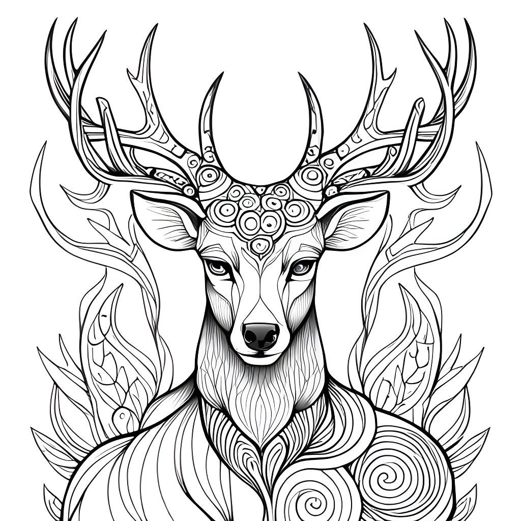 5 Coloring Pages for Adults Kids Teens to Relieve Stress Deer Stag ...