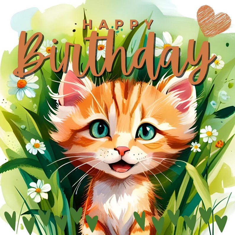 Printable Birthday Card Cat Kitten Printable Digital Funny Birthday ...