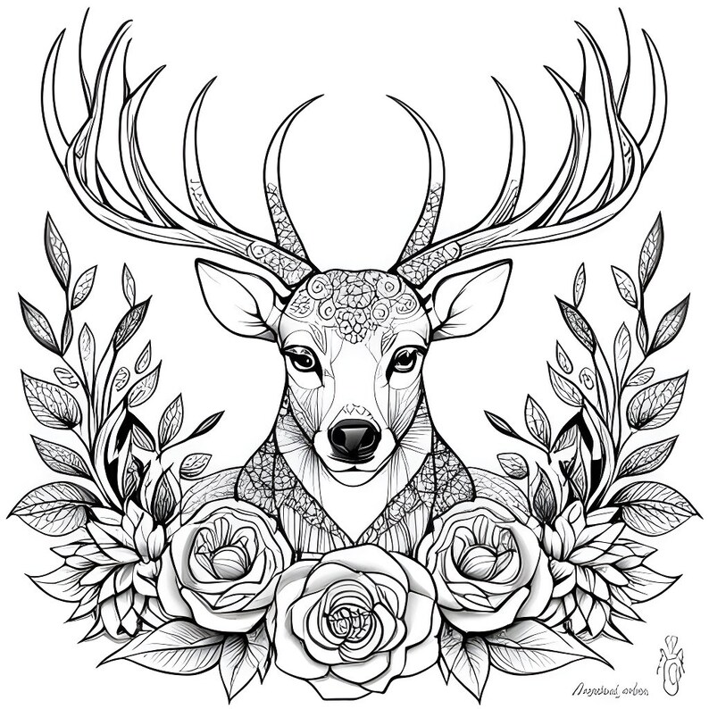 5 Coloring Pages for Adults Kids Teens to Relieve Stress Deer Stag ...