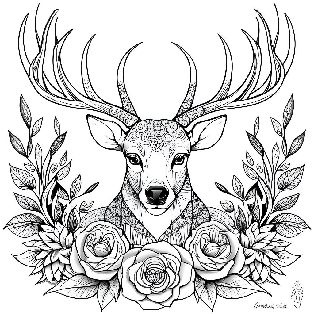 5 Coloring Pages for Adults Kids Teens to Relieve Stress Deer Stag ...