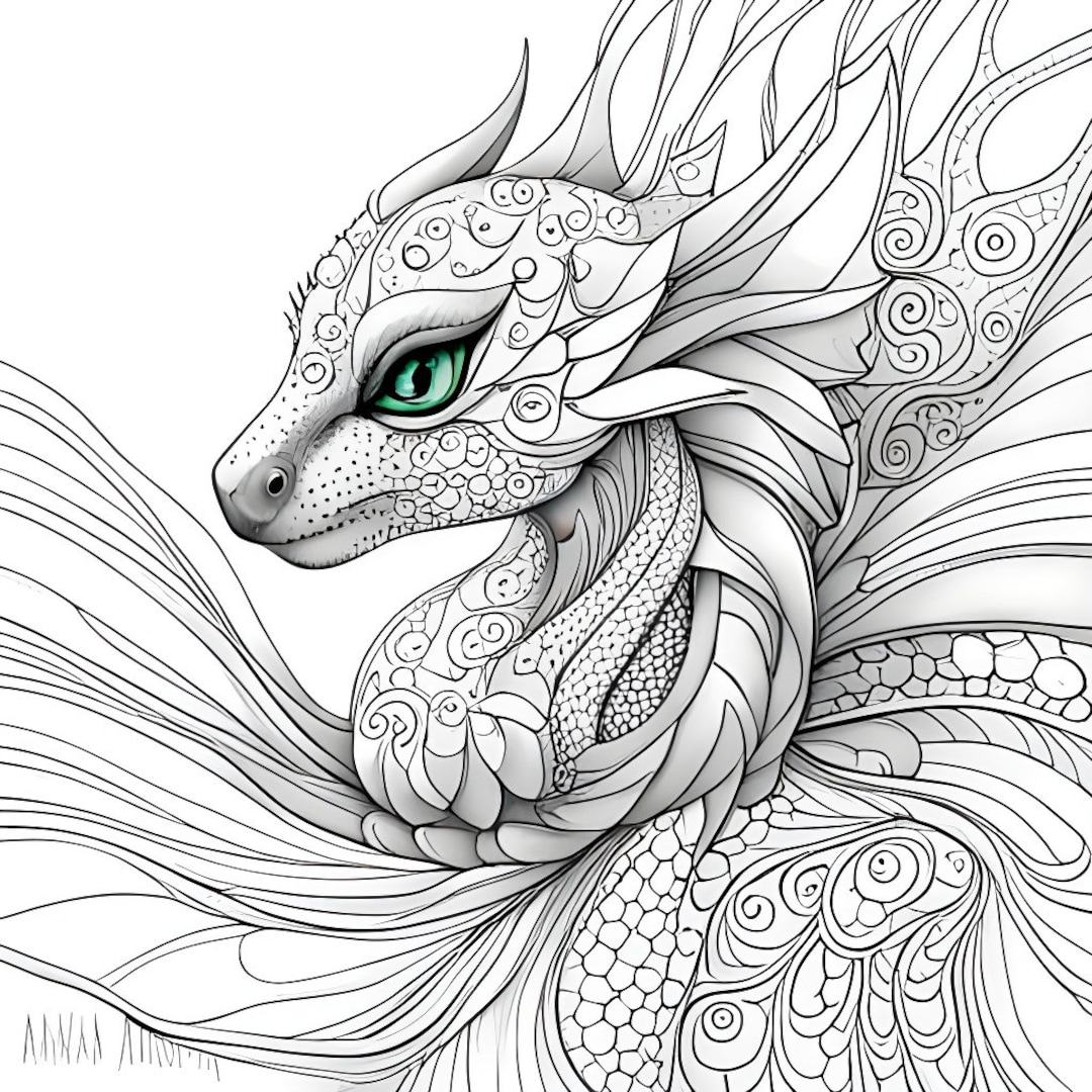 5 Coloring Pages for Adults and Teens to Relieve Stress, Young Dragon ...