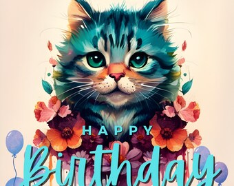 Printable Birthday Card Cat Kitten Printable Digital Funny Birthday ...