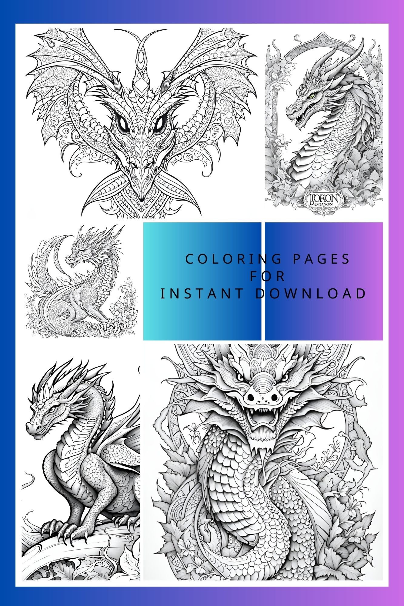 5 Coloring Pages of Dragons Mandala Dragons Like in House - Etsy