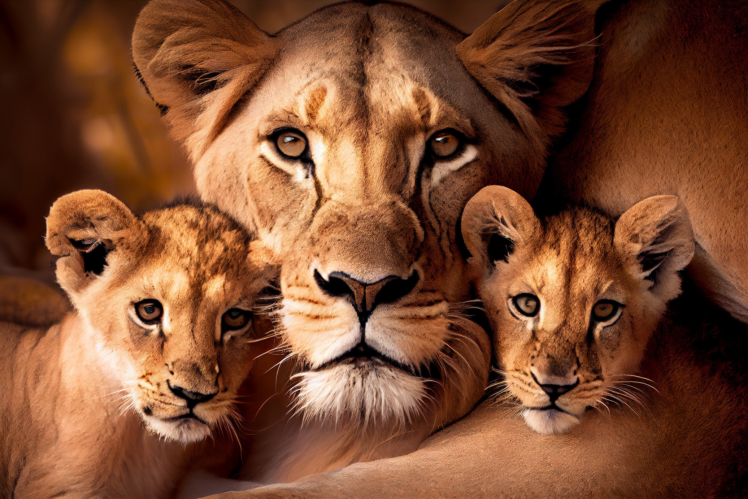 Lioness And 2 Cubs