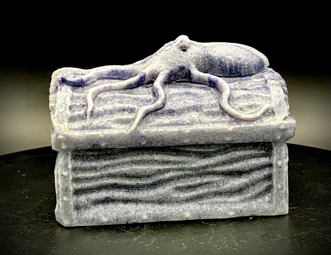 Octopus on Treasure Chest - Hand Carved - Blue Quartz - 1.29 Lbs! - Etsy