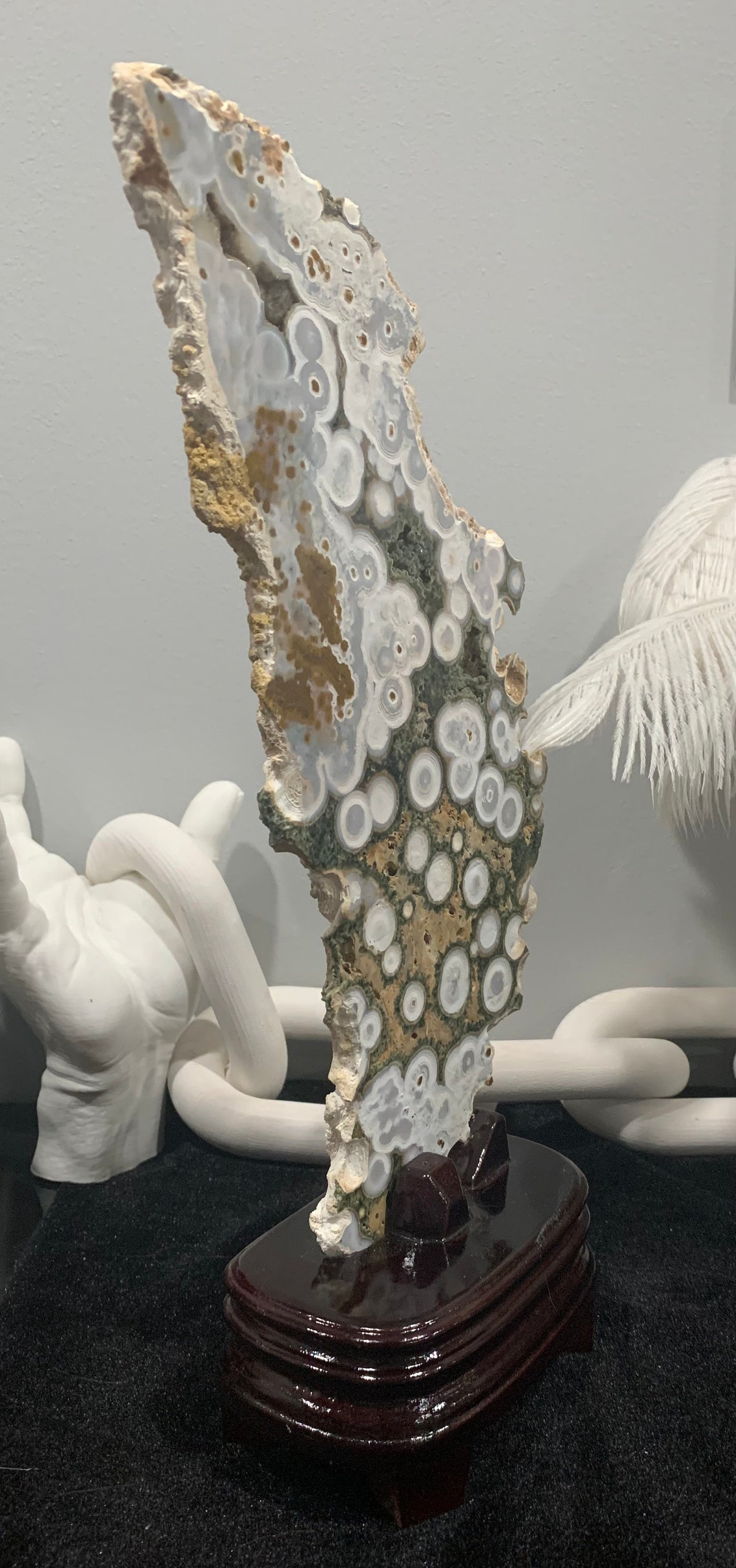 8th Vein Ocean Jasper Slab - Custom Wood Stand - Almost 13 Inches Tall ...
