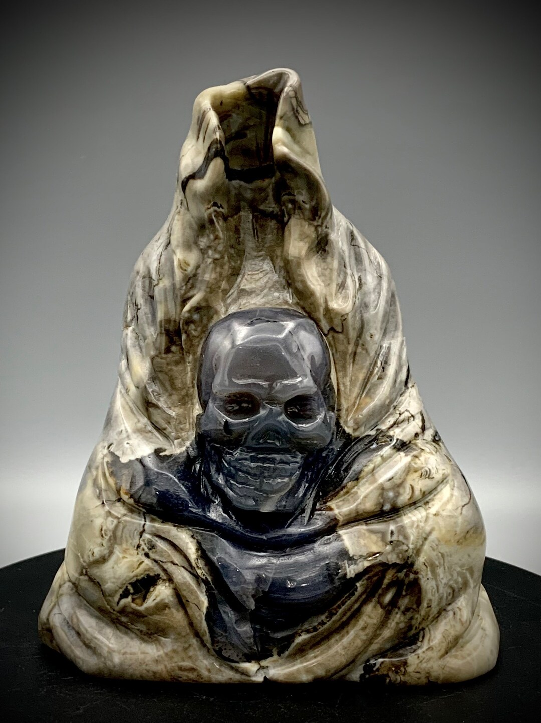 Headless Reaper - Large Hand Carved Volcano Agate - Strong UV Reaction ...