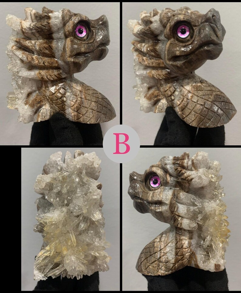Dragons - Hand Carved - Raw Quartz Cluster Needle Points - Golden ...