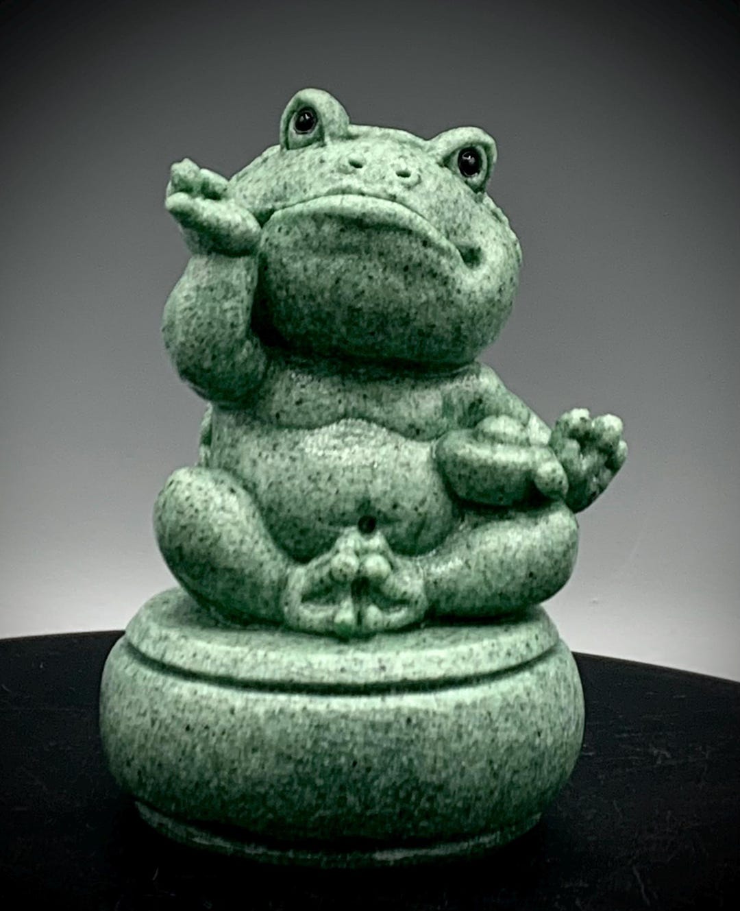 Meditating Lucky Money Toad - Hand Carved - Green Sandstone - UV ...