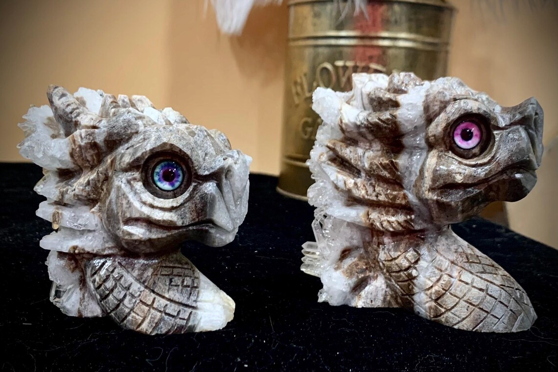 Dragons - Hand Carved - Raw Quartz Cluster Needle Points - Golden ...