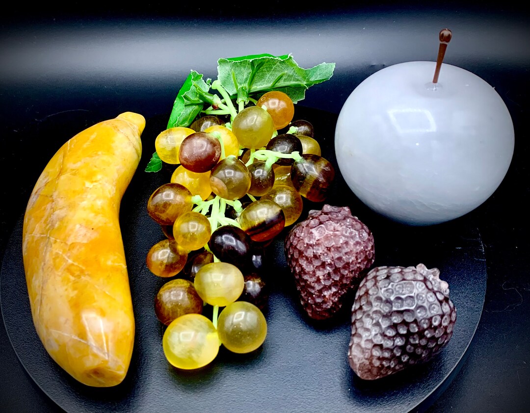 Crystal Fruit Set - Fluorite Grapes, Quartz Banana, Apple and ...
