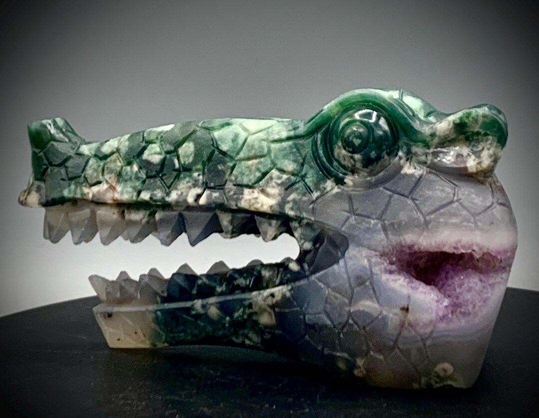 Crocodile / Alligator - Hand Carved - RARE - Spotted Moss Agate and ...